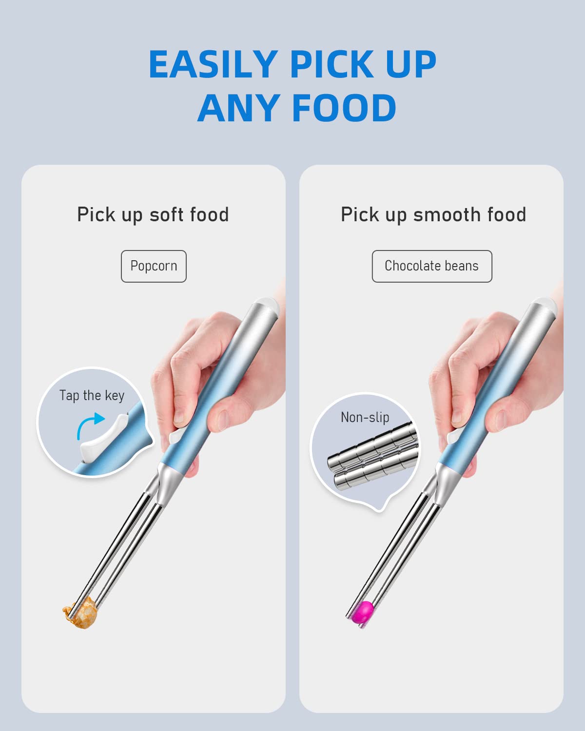 IROJEEF Autosticks Chopsticks Metal Chopsticks Set Chopsticks Reusable kids Chopsticks Press Chopsticks Beginner Chopsticks Easy Chopsticks Super portable Easy to Clean (Blue)