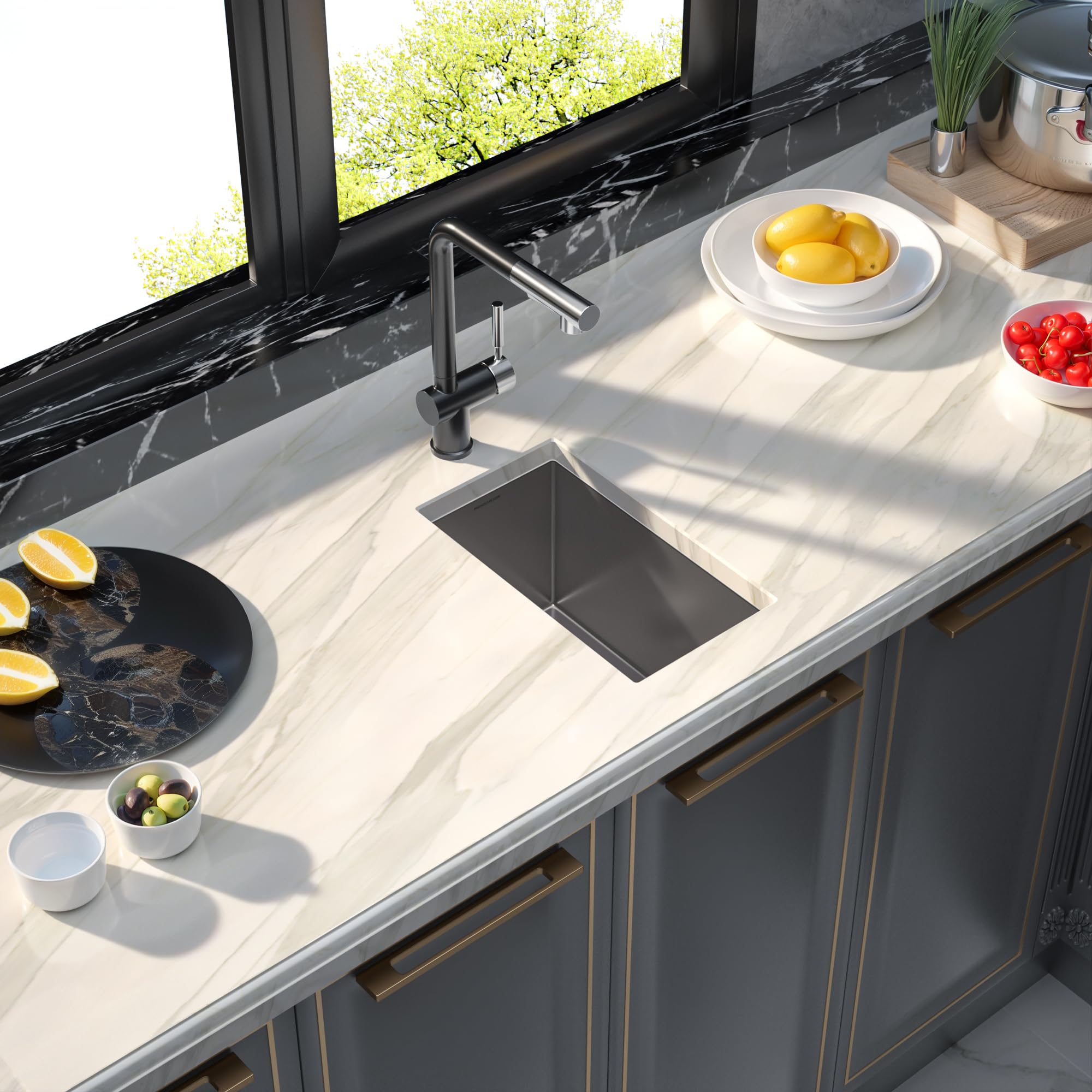 Bar Sink, MENSARJOR 14'' x 18'' Single Bowl Kitchen Sink, 16 Gauge Undermount Stainless Steel Square Small Kitchen Sinks, Bar or Prep Sink (14" x 18" x 8.5")