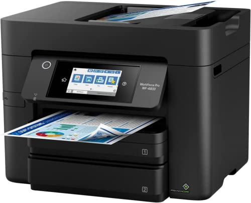 EpsonWorkforce Pro WF-4833 Color Inkjet Printer - Wireless All-in-One, Print, Scan, Copy, Fax - Ethernet, 25ppm, Auto 2-Sided Printing, 50-Sheet ADF - High Productivity Quality, Nowco Cloth