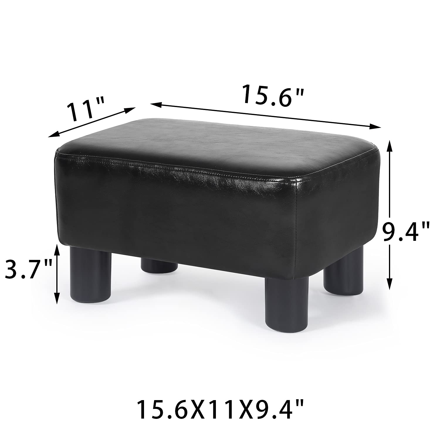 Homebeez 16" Small Footstool PU Leather Ottoman Footrest Modern Home Living Room Bedroom Rectangle Stool with Padded Seat Plastic Legs, Dark