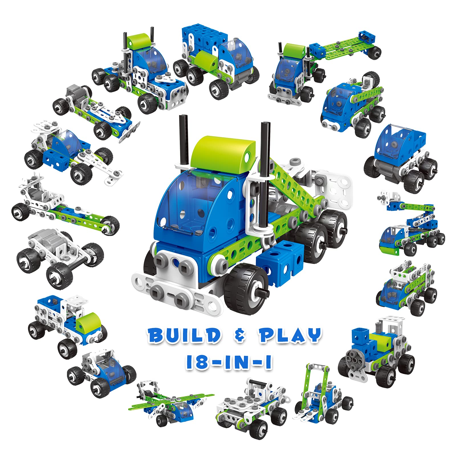 LETBEFUNA 18-in-1 Erector Set for Boys 6-12, STEM Building Toys for Kids Ages 5 6 7 8 9 10 1112 Year Old Boys Girls, 175 PCS DIY Construction Learning Toy with Pull Back Function Toys for Kids