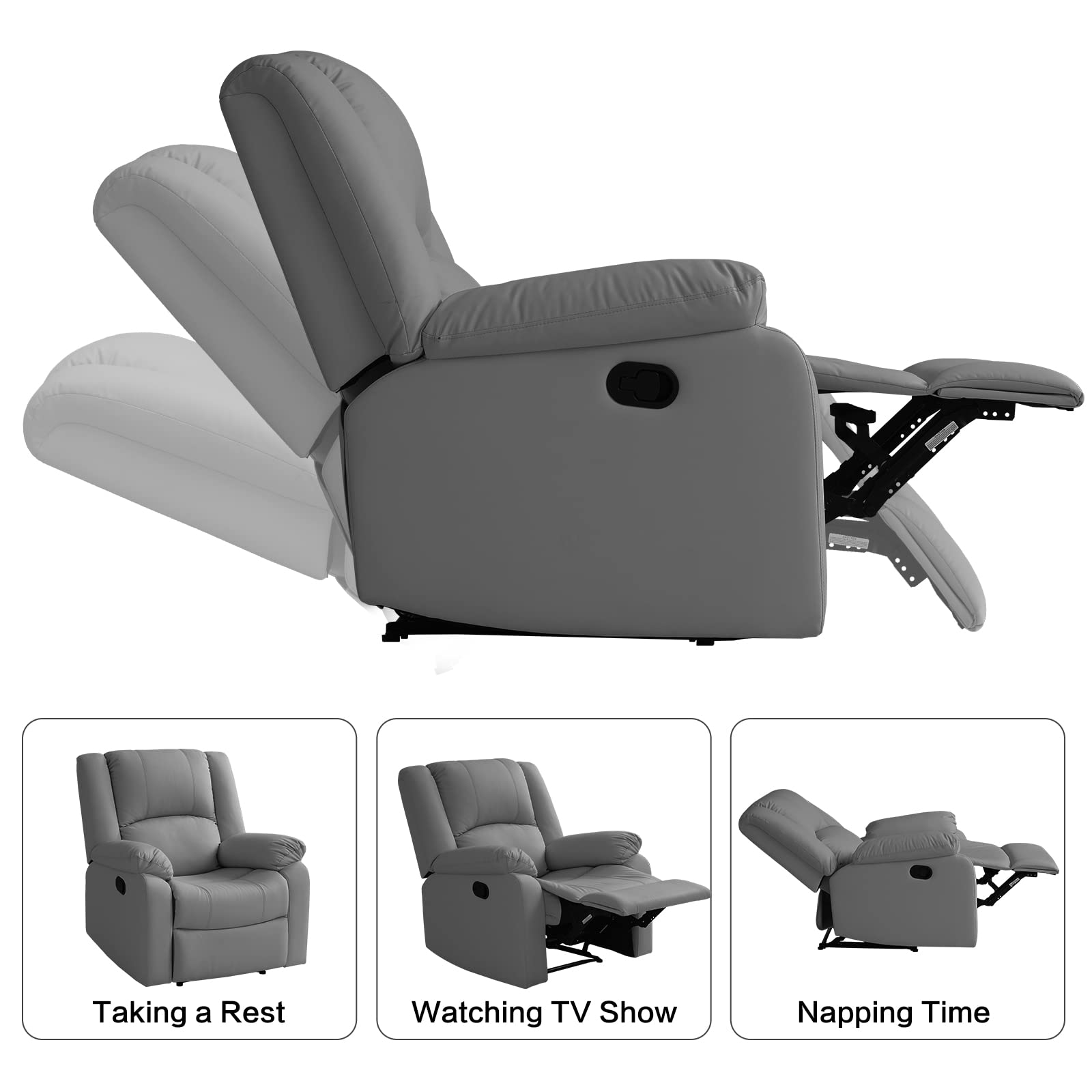 ASHOMELI Large Real Leather Recliner Chair, 150 Degree Tilt, Living Room Bedroom Sofa Recliner (Dark Grey)