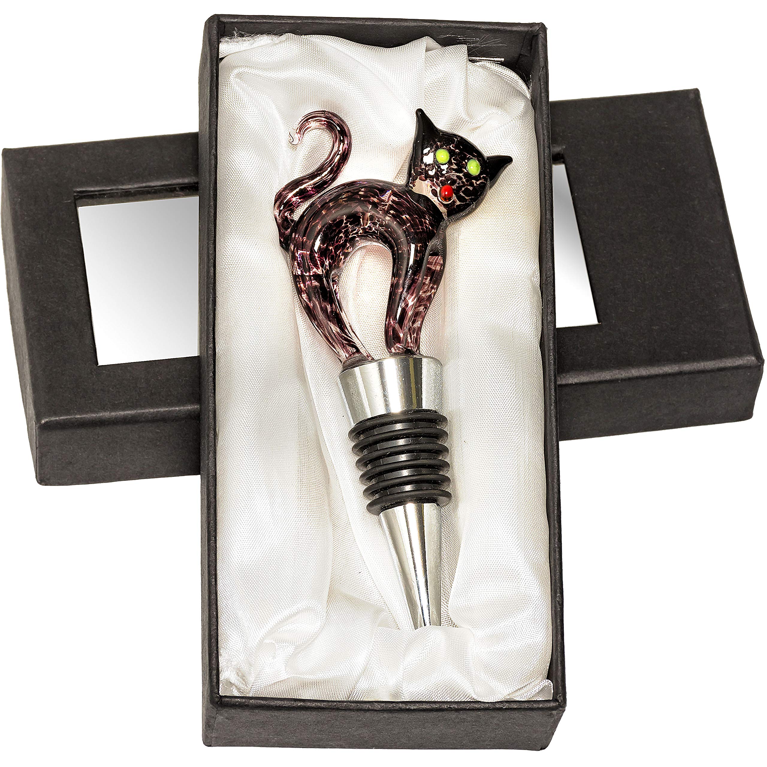 Black Cat Halloween Wine Bottle Stopper - Decorative, Unique, Handmade, Eye-Catching Glass Cat Wine Stoppers – Cute Cat Bottle Stopper - Wine Accessories, Cat Gift for Hostess - Wine Corker / Sealer
