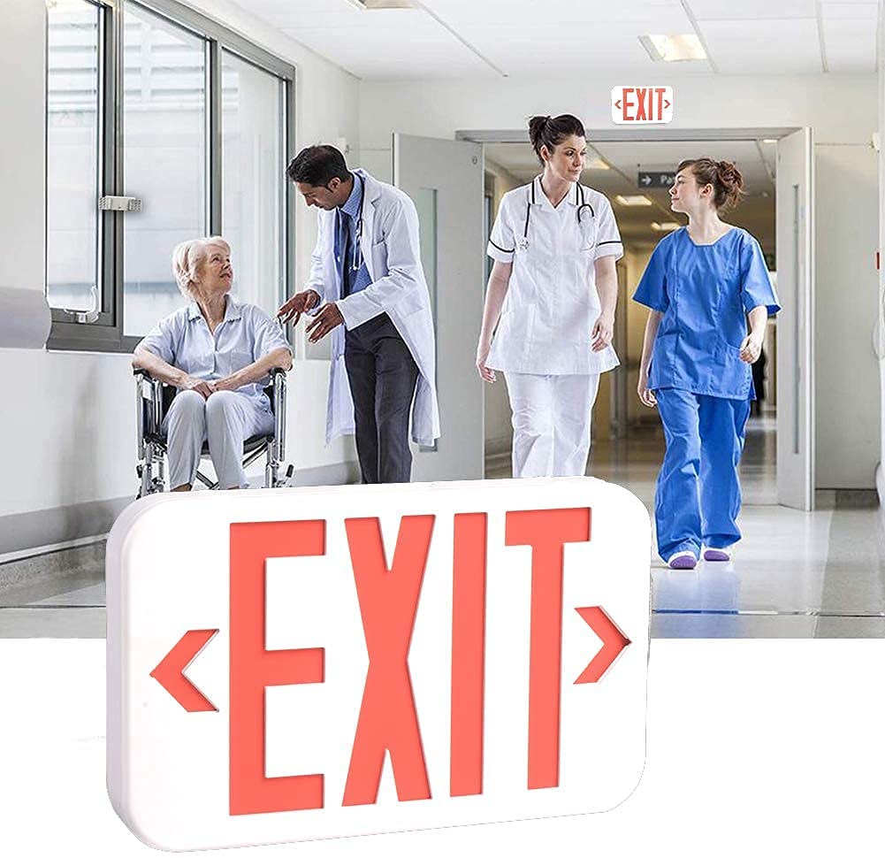 Red Exit Sign with 90 Minutes Battery Backup, Double-Sided Red Fire Safety Emergency Exit Sign Lights, ABS Fire Resistance (UL-Certified 120-277V) (2pack)