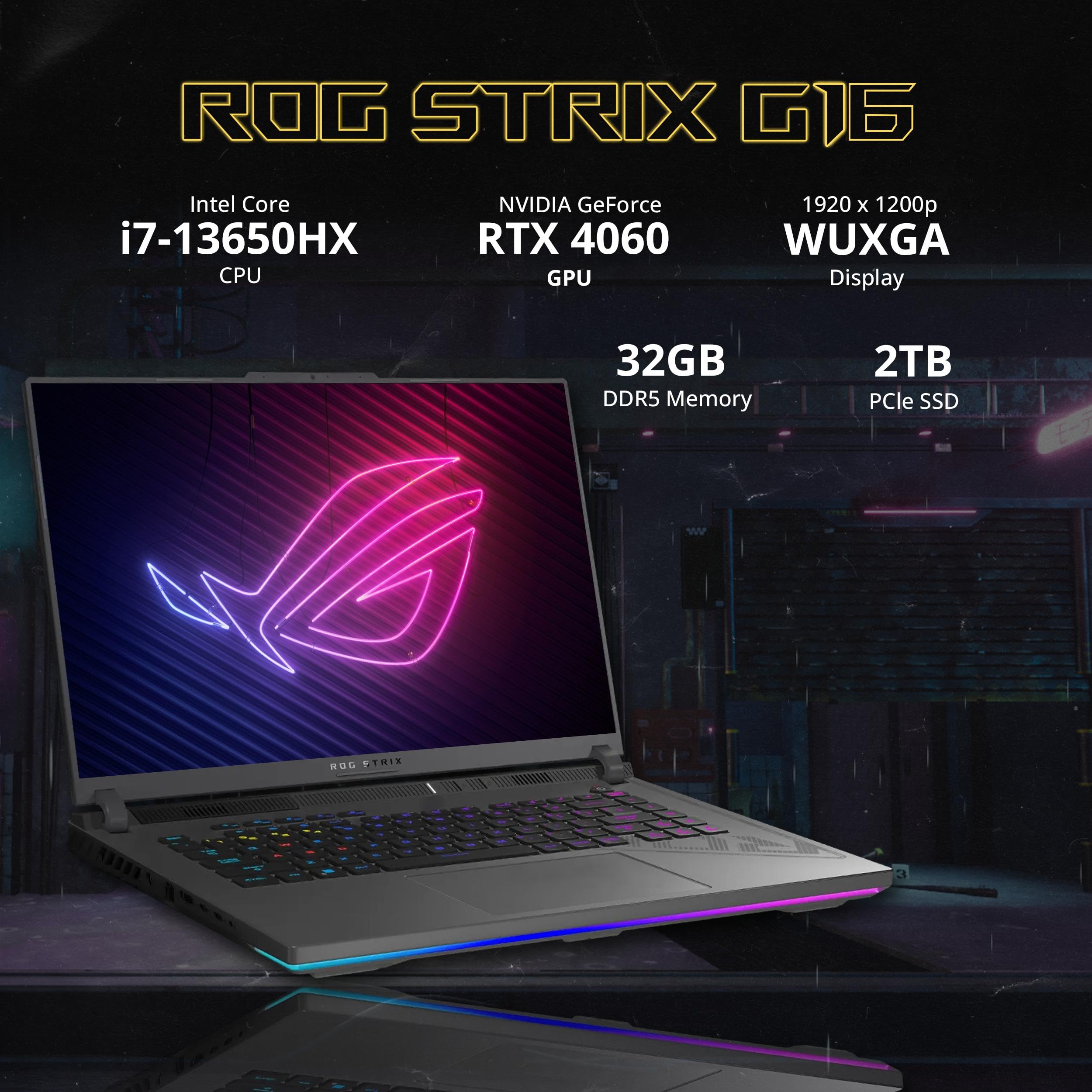 ASUS 2023 ROG Strix G16 16'' WUXGA 165Hz Gaming Laptop, Intel Core i7-13650HX, NVIDIA GeForce RTX 4060, 32GB DDR5 RAM, 2TB SSD, RGB 4zone Backlit Keyboard, Win 11Pro, Gray, 32GB SnowBell USB Card