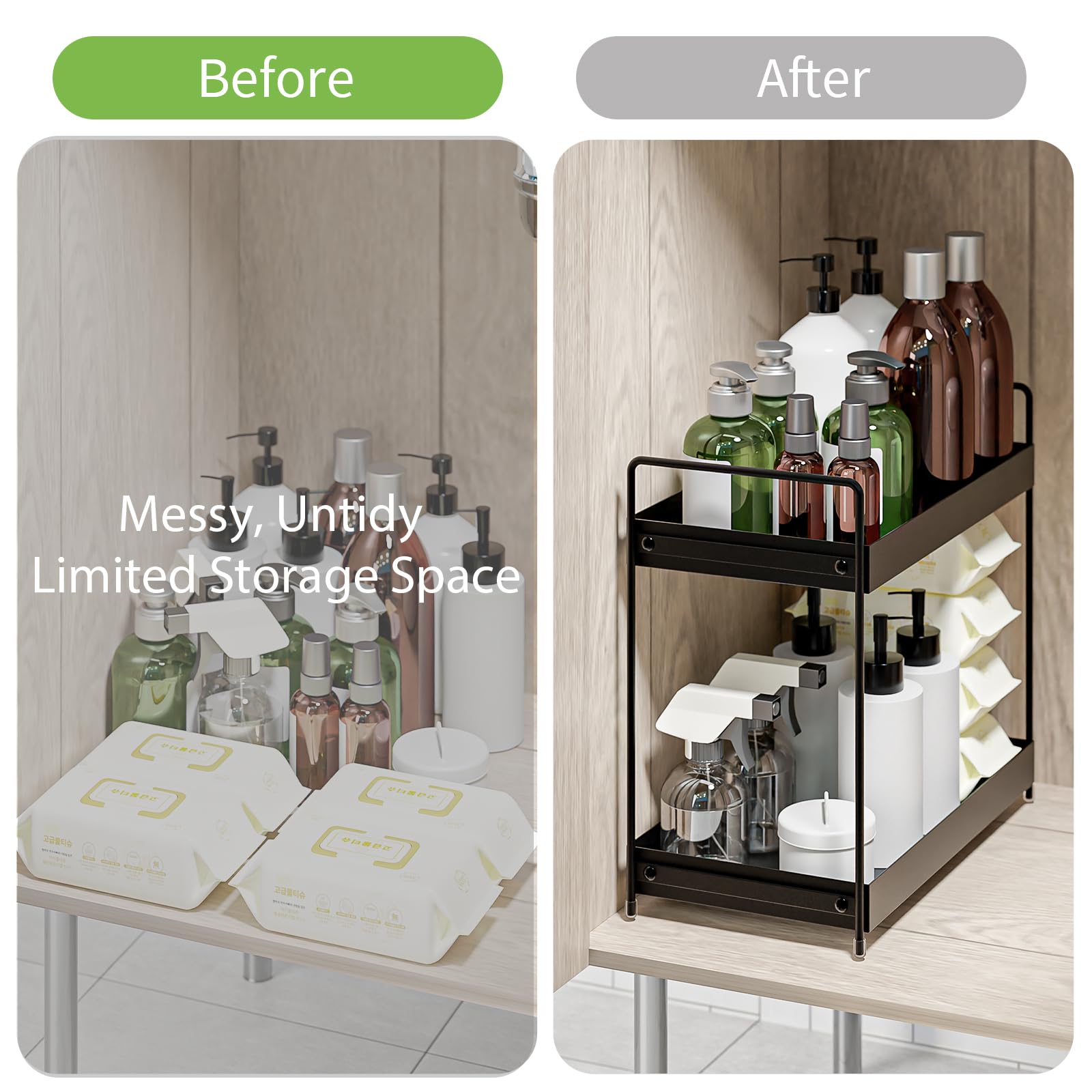 HANGXIN Bathroom Organizer Countertop, 2-Tier Bathroom Counter Organizer, Iron Countertop Standing Shelf Under Sink Organizer Kitchen Spice Rack, Cosmetic Organizer Holder Vanity Storage Tray