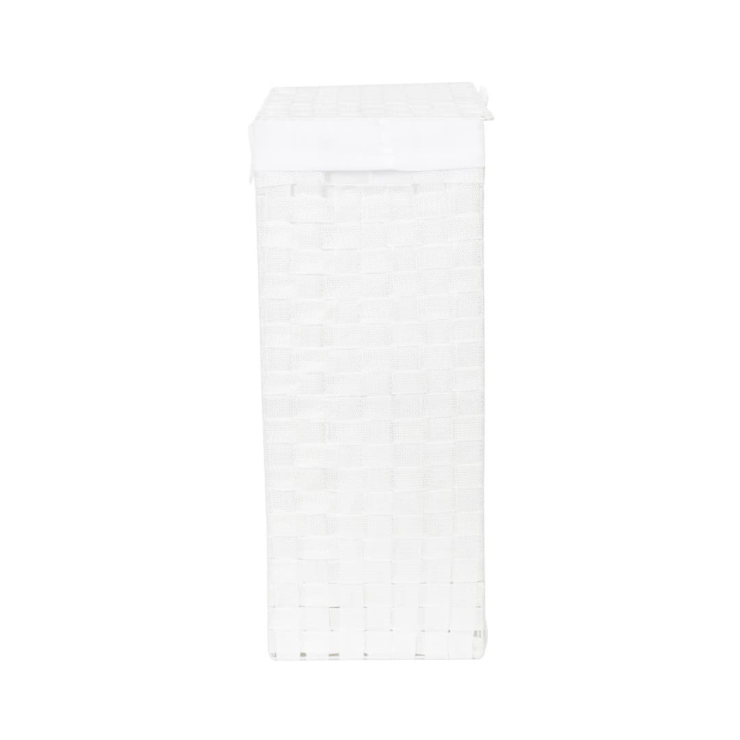 Compactor Rectangle Laundry Basket with Lid, Woven Washing Hamper for Storing Clothes and Linen in Bedrooms and Bathrooms, Removable Liner and Carry Handles, White, Stan Range