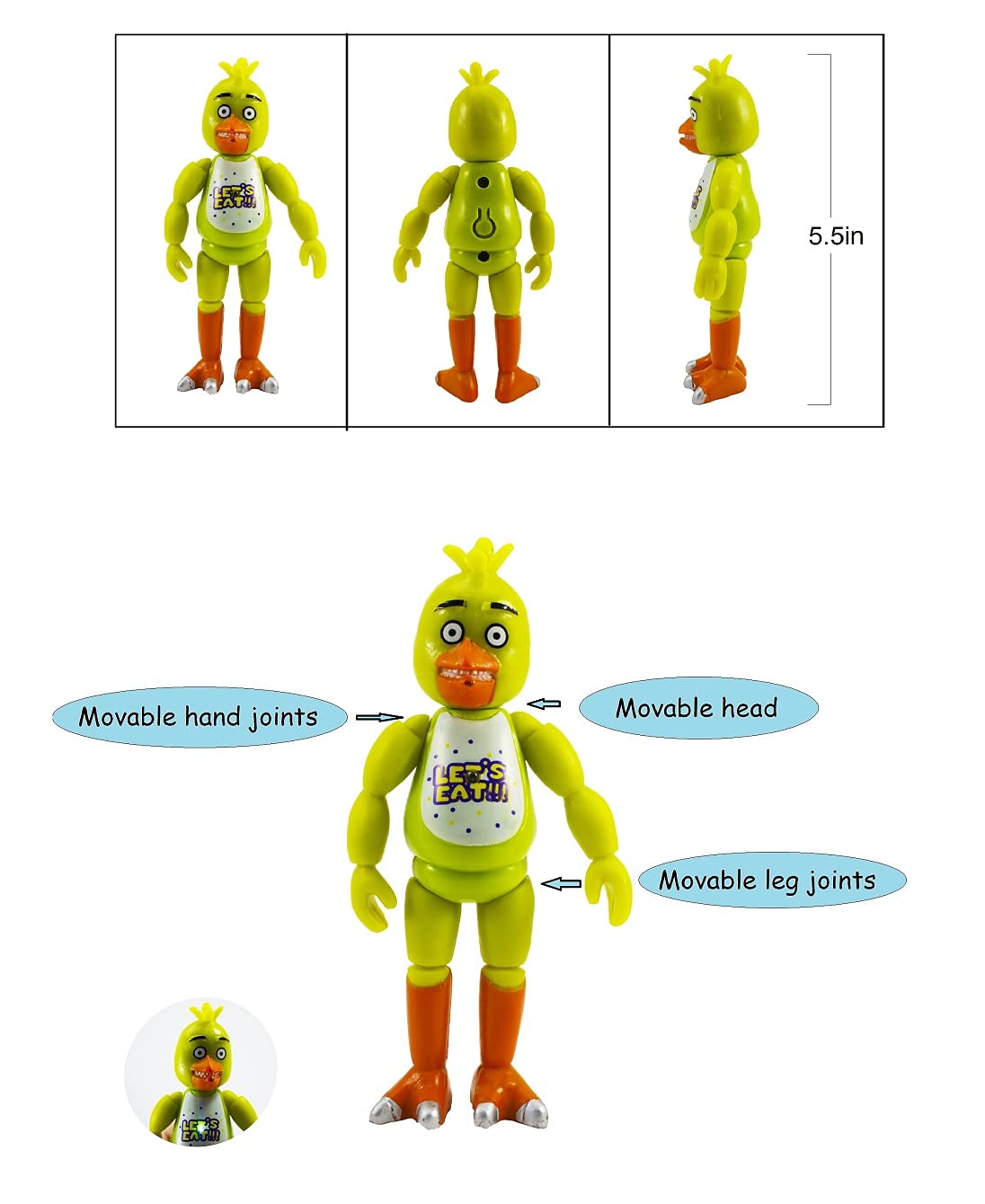 Lev 5 FNAF Action Figures Toy Set Inspired by Action Figures Freddy / Golden Freddy / Foxy / Chica / Bonnie Toys Gift Figure. Size 5-6 inches, Multicolor