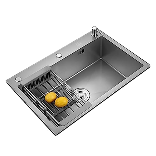 Kitchen Sink, 3 holes Nano Coating Bar Sink, Stainless Steel Workstation, Telescopic Drain Basket (Color : A, Size : 65 * 45cm)