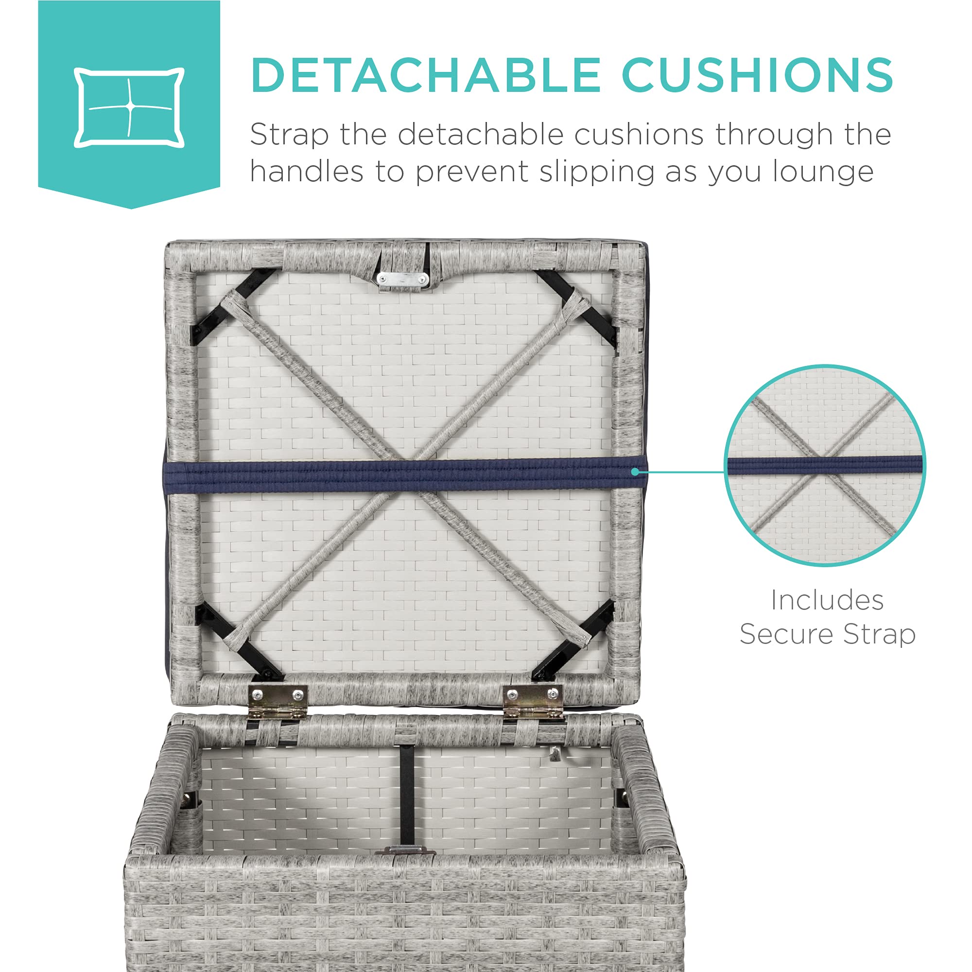 Best Choice Products Set of 2 Wicker Ottomans, Multipurpose Outdoor Furniture for Patio, Backyard, Additional Seating, Footrest, Side Table w/Storage, Removable Cushions - Gray/Navy