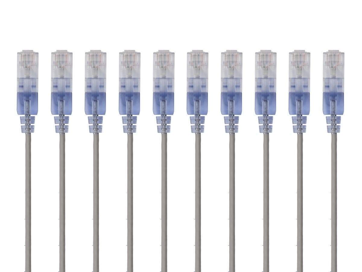 Monoprice Cat6A Ethernet Patch Cable - Snagless RJ45, 550Mhz, 10G, UTP, Pure Bare Copper Wire, 30AWG, 10-Pack, 7 Feet, White - SlimRun Series