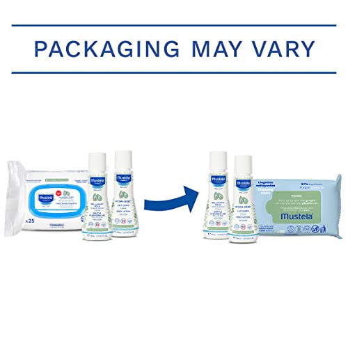 Mustela Bebe On-The-Go Travel Set - Baby Skin Care & Bath Time Gift Set - Natural & Plant-Based - 3 Items Set - Packaging may vary