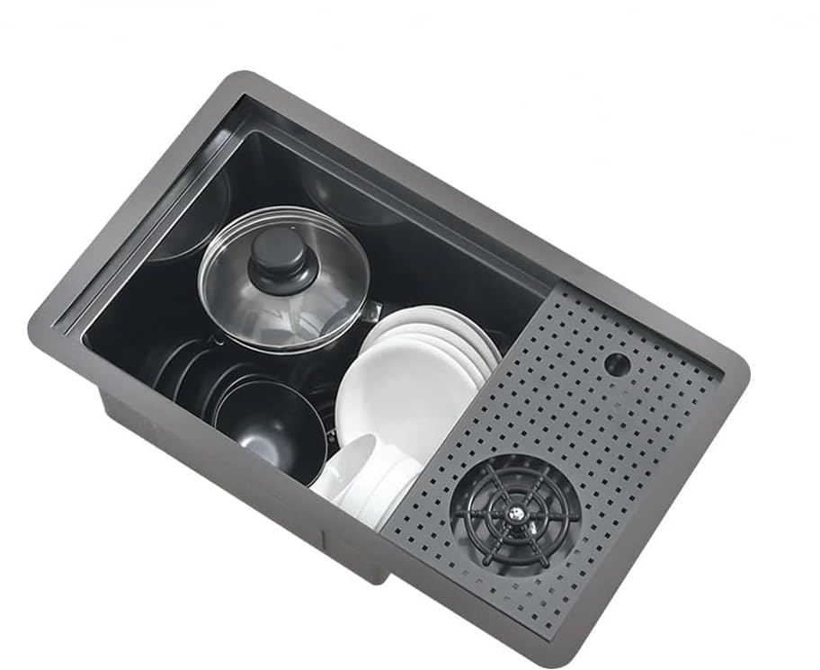 BRONSTARZ 24 Inch Nano Black Undermount Hidden Bar Sink with Glass Rinser 24x14 Stainless Steel Undermount Workstation Sink Bar Prep Sink 16 Gauge Single Bowl Undermount Kitchen Sink with Cup Washer