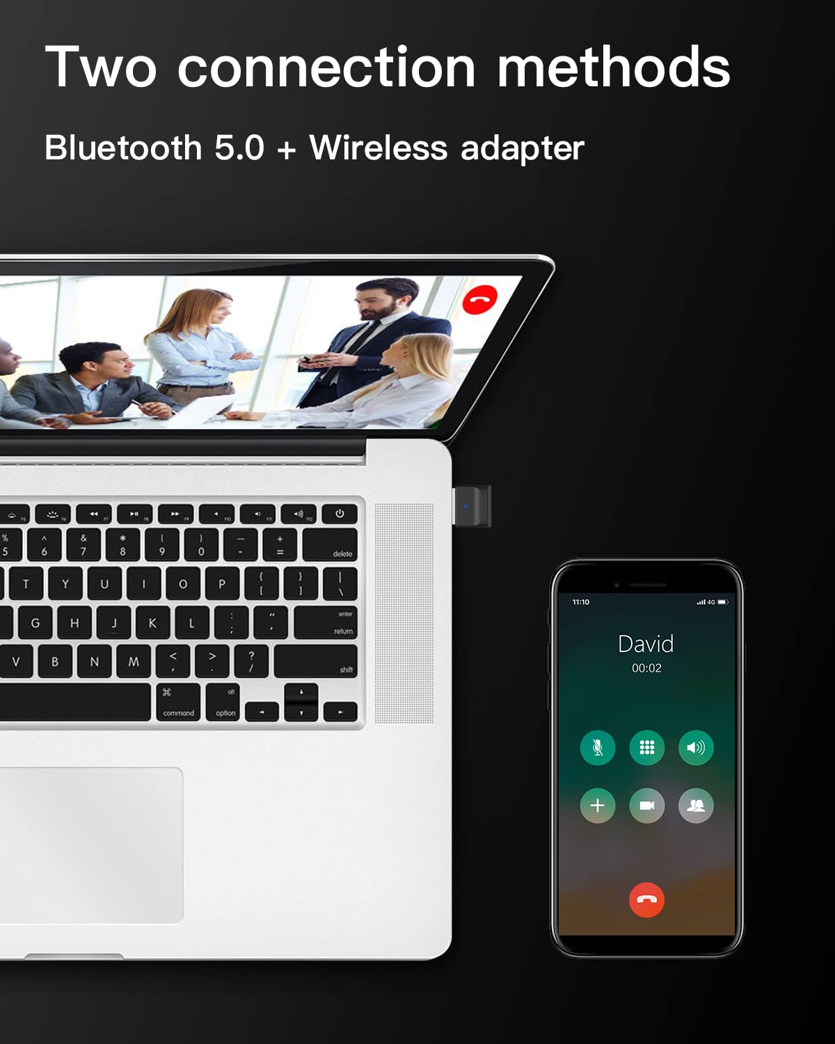 ASIAMENG Bluetooth Headset with USB Dongle/Adapter, Single-Ear Wireless Headset with Noise Cancelling Microphone Mute Button Large Battery for Computer PC Laptop Cell Phones Trucker Office Home