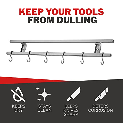 Magnetic Knife Holder, Stainless Steel 18-Inch Magnetic Knife Rack with 6 Removable Hooks, Ergonomic Tool Magnet Bar and Knife Strip with Installation Hardware β Any Kitchen Stuff