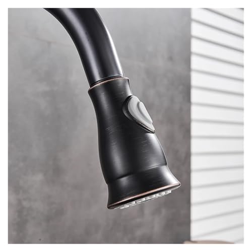 Bronze Black Kitchen Faucet Pull-Out Two-Way Sprayer Single Handle Hot and Cold Water Mixing Faucet Kitchen Water Crane Type 360 Degree Rotation(Oil Rubbed Bronze)