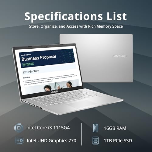 asus 2023 Vivobook 14/ HD Student Laptop, Intel Core i3-1115G4, 8GB RAM, 128GB PCIe SSD, Intel UHD Graphics, Webcam, WiFi 5, Bluetooth, Silver, Win 11, 32GB SnowBell USB Card