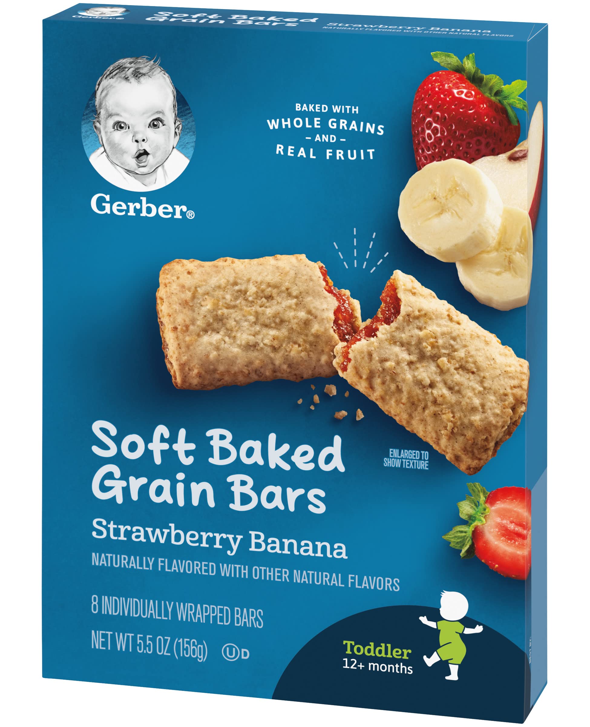 Gerber Snacks for Toddler Soft Baked Grain Bars Strawberry Banana, 5.5 Ounce (Pack of 6)