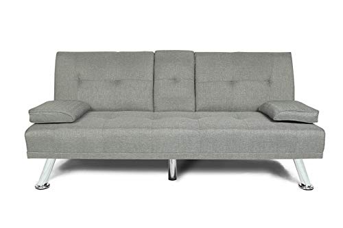 ERYE 3-in-1 Upholstered Futon Sofa Loveseat Convertible Sleeper Couch Bed,2-Seaters Sofa & Couch Soft Cushions Love Seat Daybed for Small Space Living Room Napping Sofabed, Light Grey