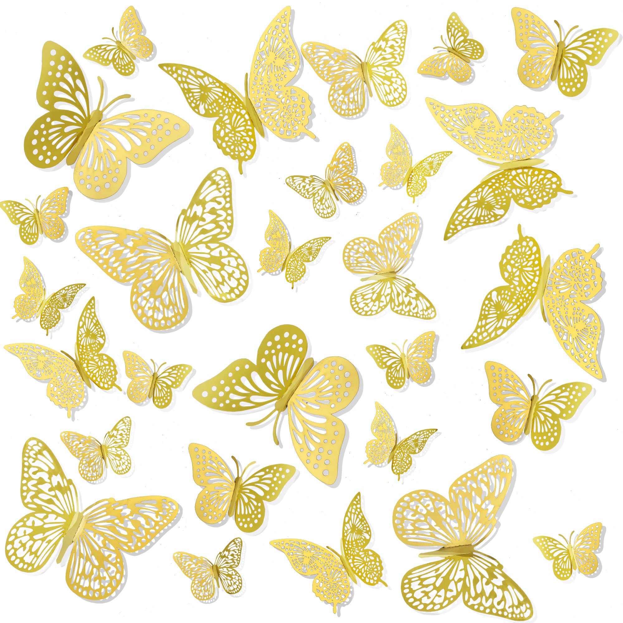 Butterfly Decorations, Butterfly Wall Decor, Room Decor, 3 Styles 3 Sizes, 3D Butterfly Decor, 24 PCS, Butterfly Birthday Party Decorations, Butterfly Cake Decorations, Gold Butterfly Decorations
