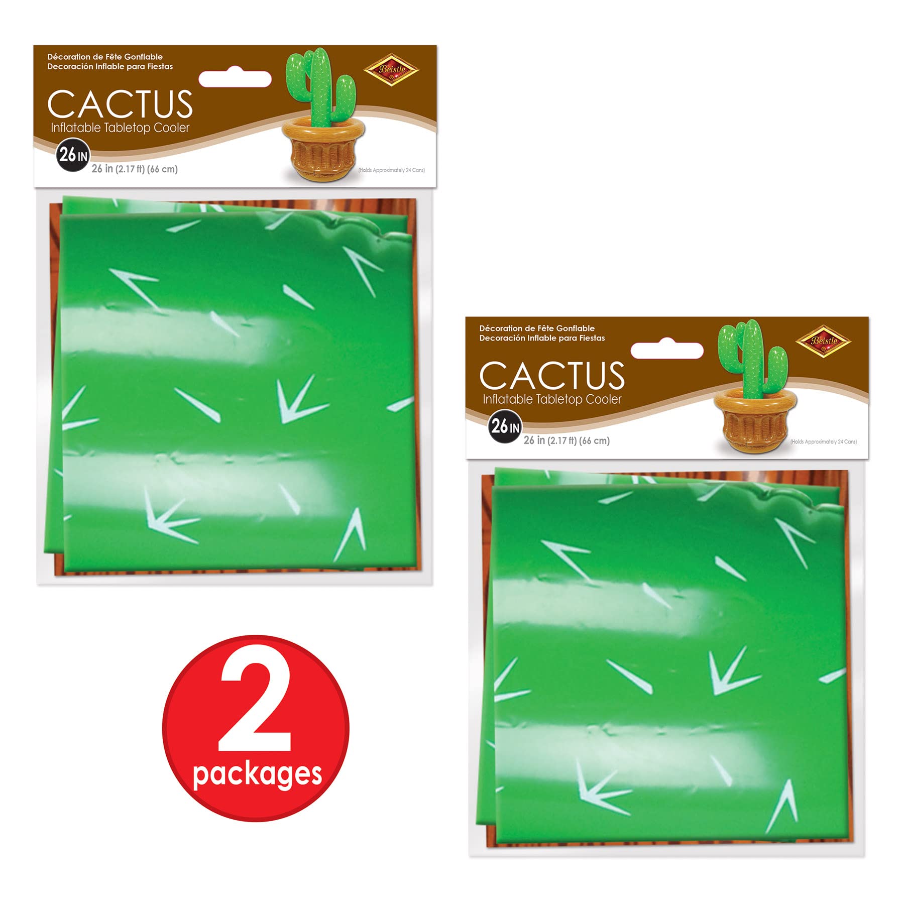 Beistle Inflatable Cactus Coolers, 2 Pack, 26β x 18β, Each Holds Approx. 24 12 oz. Cans - Drink Cooler, Drink Containers for Parties, Cactus Party Decorations, Western Fiesta Party Decorations