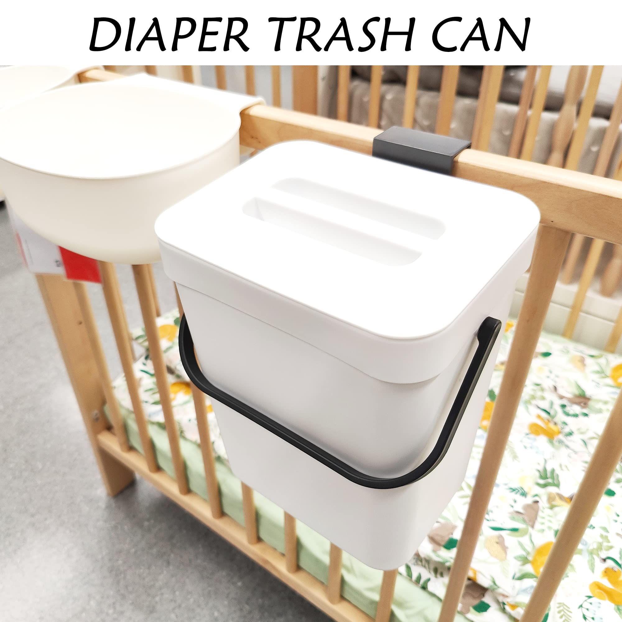 stonespace Hanging Small Trash Can with Lid Under Sink for Kitchen,1.3 Gallon/ 5L Mountable Compost Pail,Kitchen Compost Bin for Countertop, White
