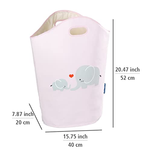 WENKO Kids Laundry Hamper, Baby Hamper for Nursery, Baby Basket for Dirty Clothes, Elephant Nursery Hamper, Toy Basket with Handles, Pink Laundry Bin, 15.7 x 20.5 x 7.9 inch