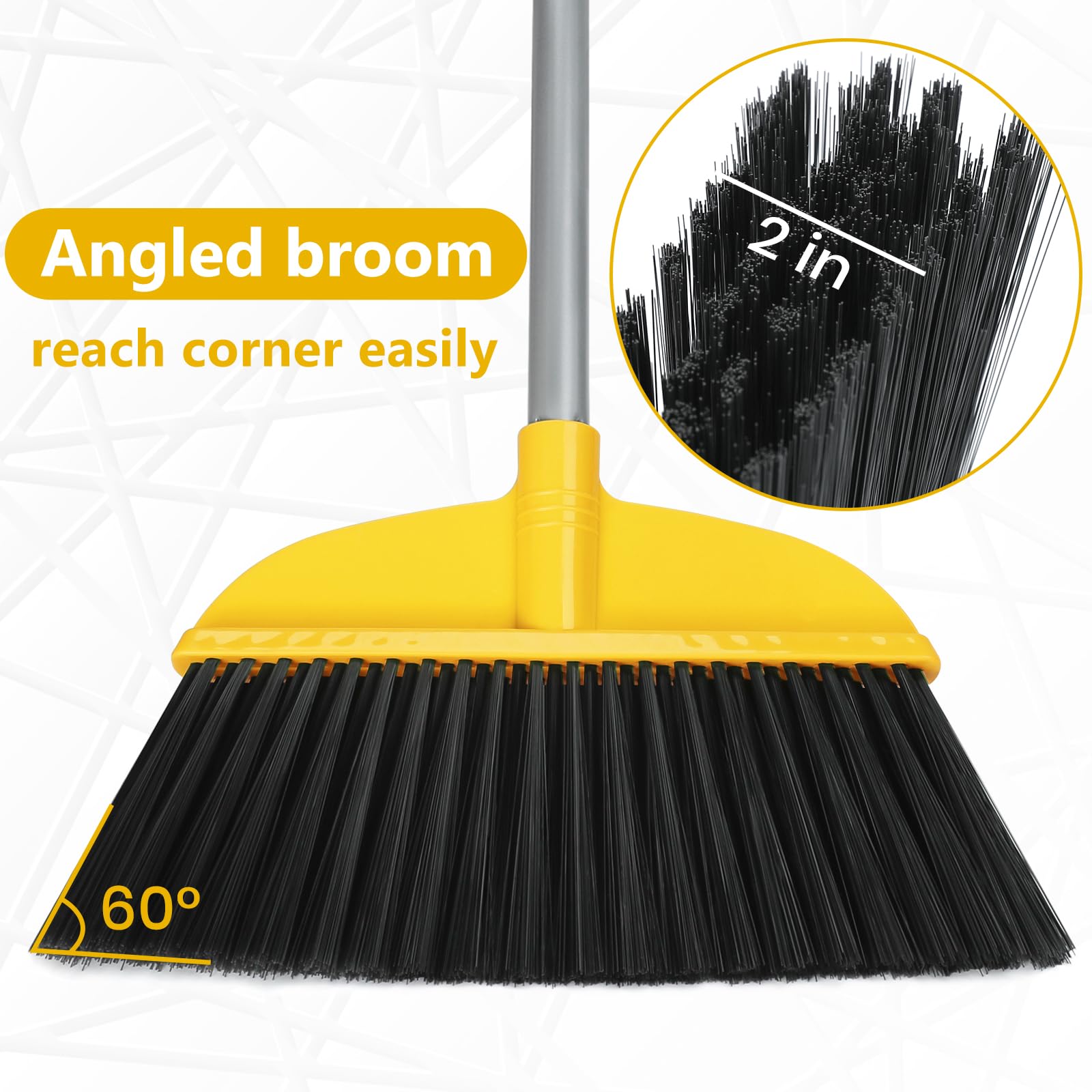 Broom for Hardwood Floors Indoor Sweeping Brooms with Soft Bristles and 55β Long Handle for Tile Laminate Deck Hard Floor Cleaning-Yellow