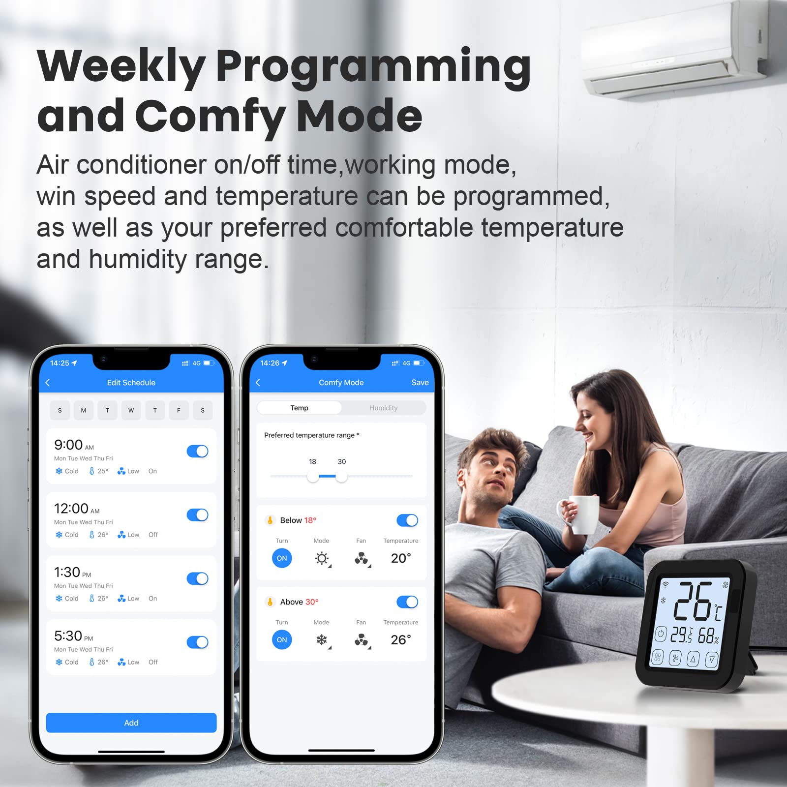 AVATTO Smart Air Conditioner Controller for Mini Split, Window, and Portable Air Conditioning Support Alexa, Google Home Smart Life/Tuya App Remote Access Voice Control Inbuilt Temp Humidity Sensors