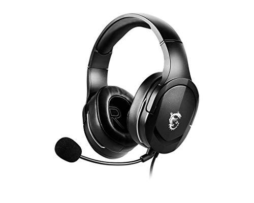 MSI Immerse GH20 Wired Gaming Headset, Adjustable Lightweight Design, Volume Inline Controls, Glasses-Friendly Ear Cups, 3.5mm Audio Jack, PC/Mac/PS4/Xbox, Black, large