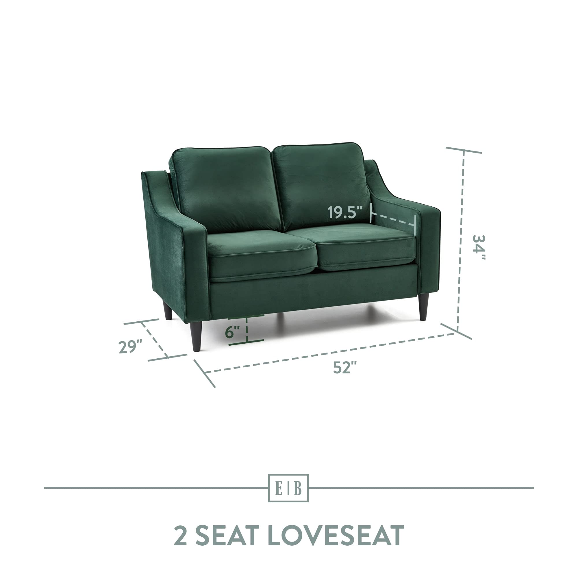 Edenbrook Jensen Upholstered Loveseat – Green Velvet Loveseat - Living Room Furniture - Small Loveseat- Seats Two - Scoop Arm Modern Couch - Couches