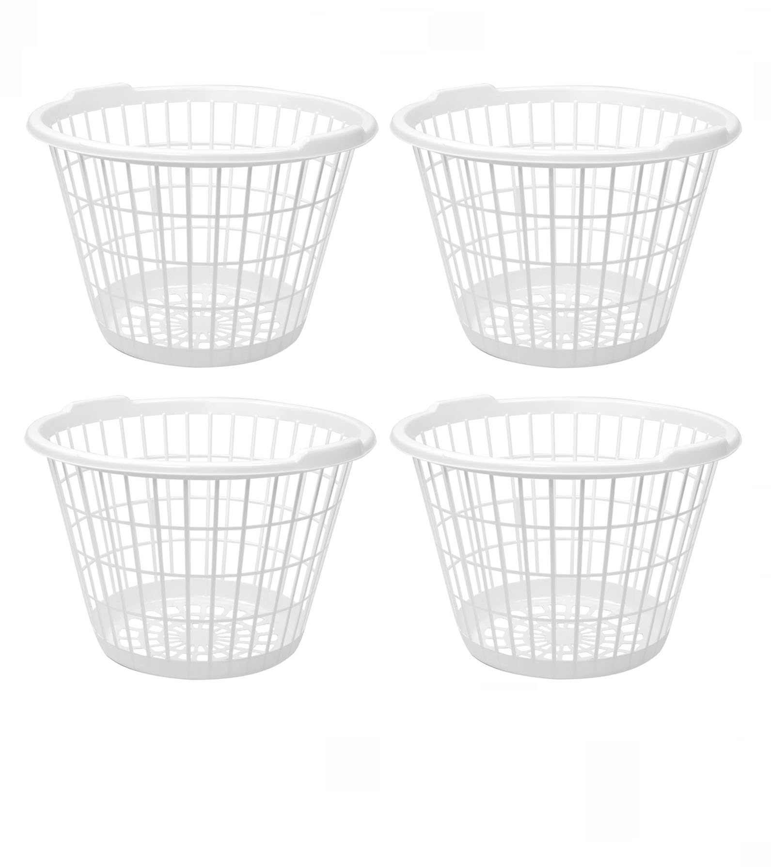 Evou Set of 4 Laundry Baskets Hampers (Several Colors) Lightweight Plastic, for Clothes, Towels, Storage of Kids & Baby Toys, Garden, 1 Bushel Capacity (White)