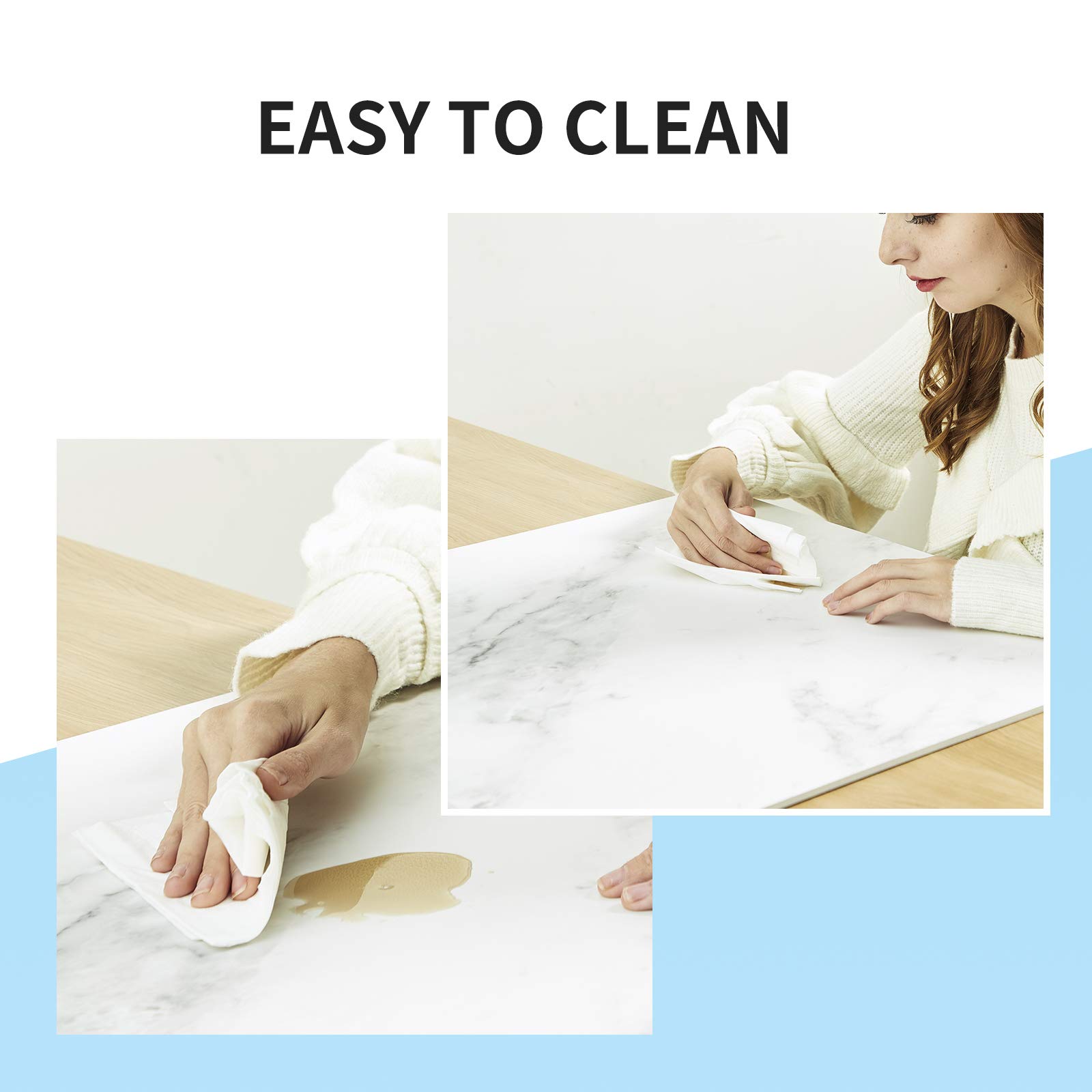 BEIYANG Double Sided 2 PCS Backdrop Boards, 24x24 inch with 2 Brackets Wood and Marble Backdrop Boards for Flat Lay or Food Jewelry Cosmetics Shooting