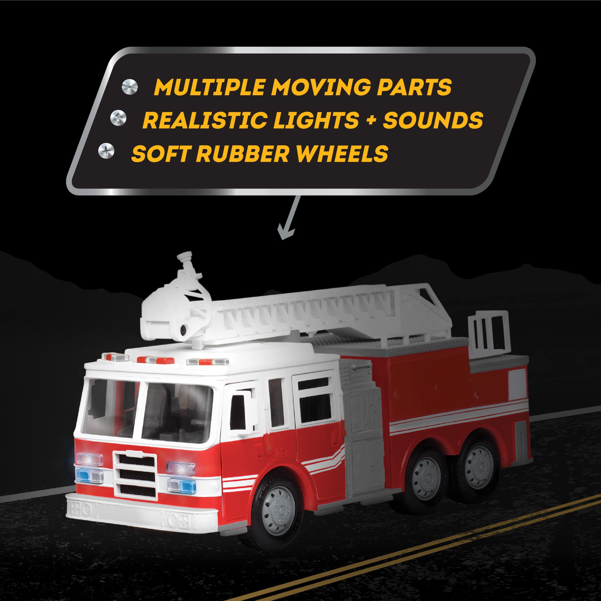 Driven by Battat β 1:24 Scale Fire Truck β Small Toy Truck with Lights, Sounds & More for Boys & Girls Age 3+
