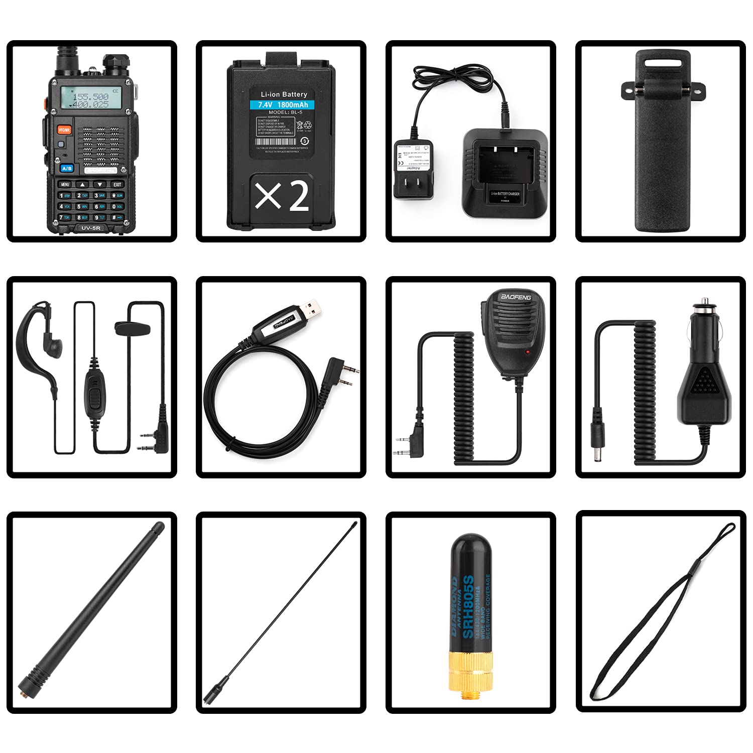 BaoFeng UV-5R 8-Watt (3rd Gen) Handheld Ham Radio with 2 Rechargeable Battery, Dual-Band 2-Way Radio Handheld Walkie Talkies Complete Set with Earpiece and Programming Cable (Pack 1)