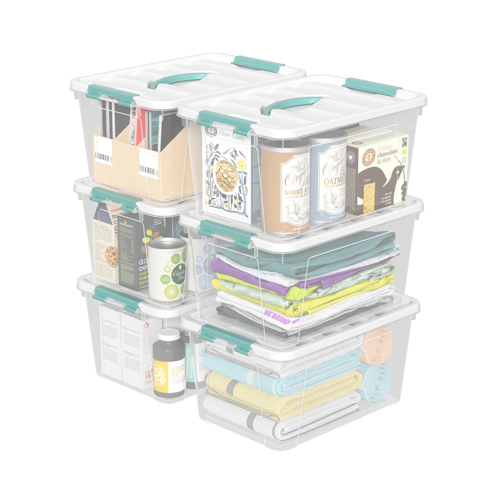 Buyitt Plastic Storage Box with Lids, Clear Plastic Latching Bins, 14 Quart, Pack of 6
