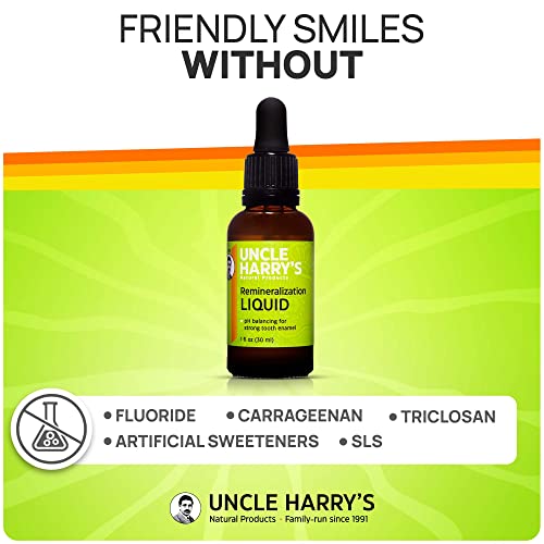 Uncle Harry's Natural & Fluoride-Free Remineralization Liquid for Tooth Enamel - Freshens Breath & Strengthens Teeth (1 oz Glass Dropper)