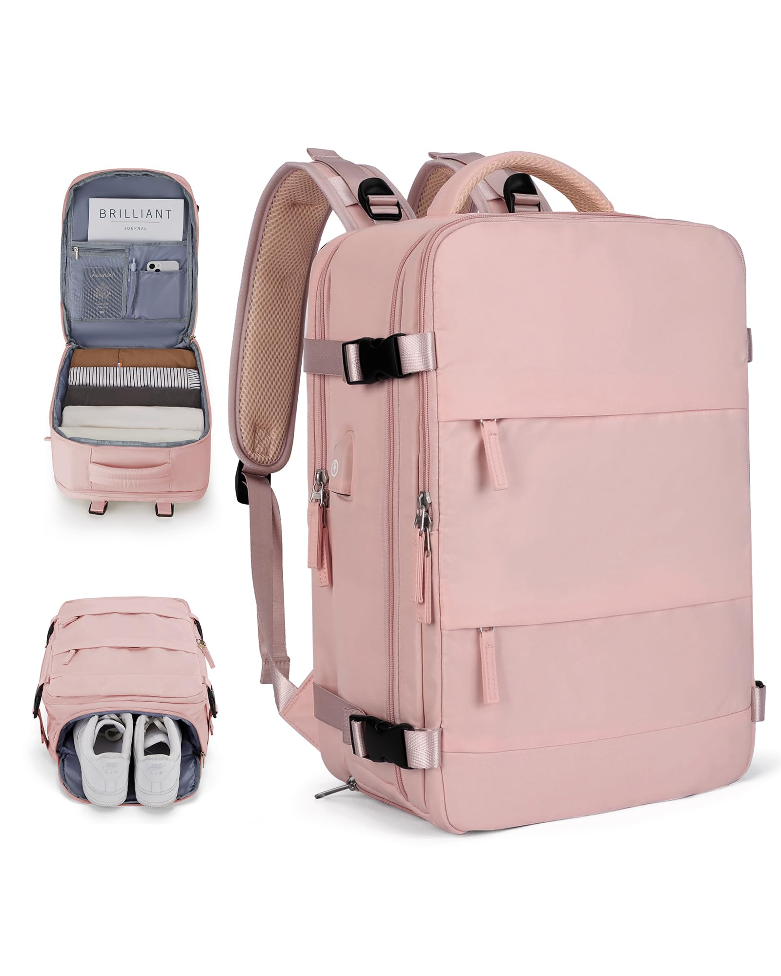 bergsalz Backpack For Women Travel Bag Weekender Lightweight Medium Backpack For Men Hiking Waterproof Gym Bag Travel Essentials Pink Canvas Bag Carry On Backpack For Sport Fan Laptop Bag