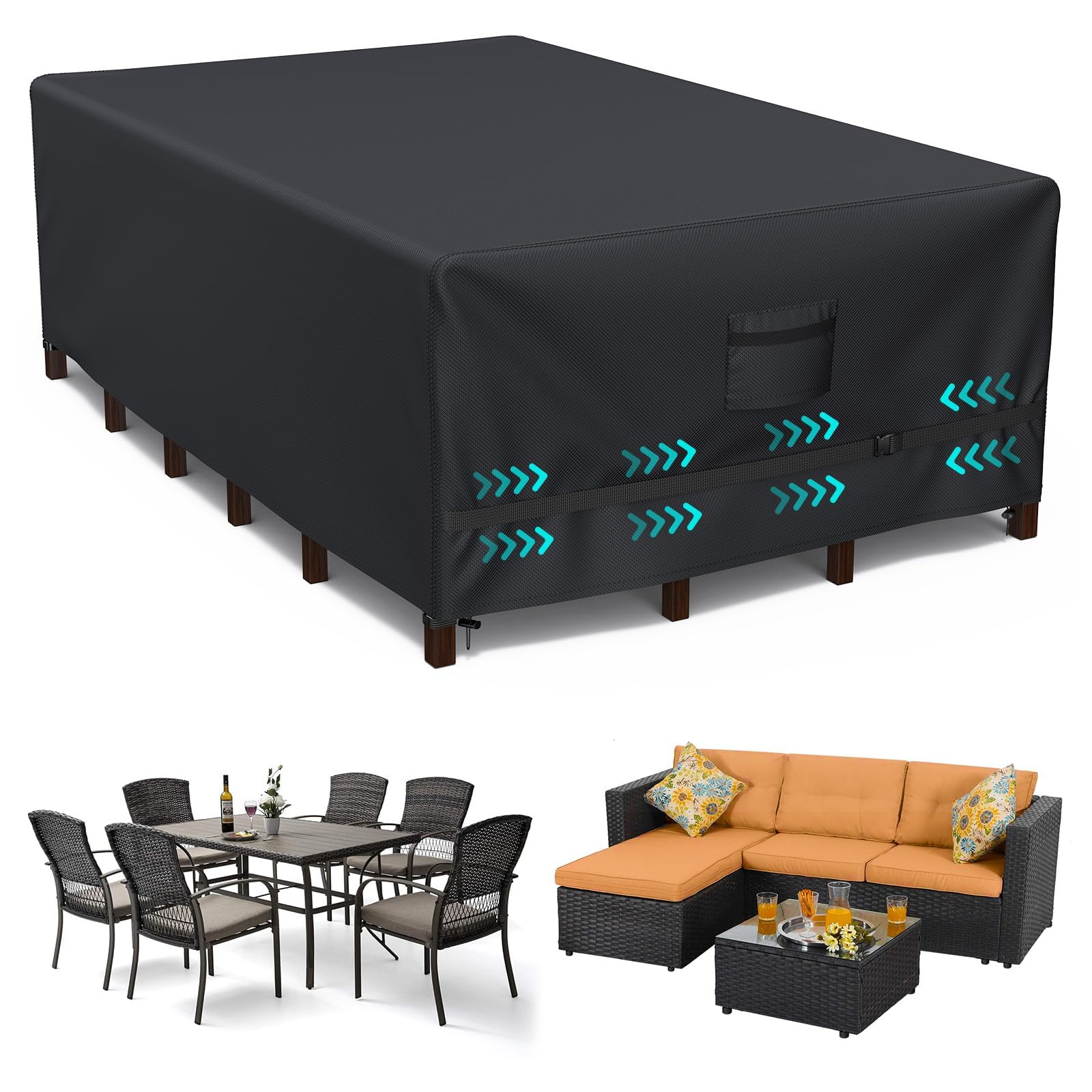 BROSYDA Upgraded Patio Furniture Set Cover, Improved Heavy Duty Waterproof Outdoor Furniture Covers Outdoor Couch Cover Table and Chair Cover with Adjustable Straps, 108"L ×82" D×28" H, Back