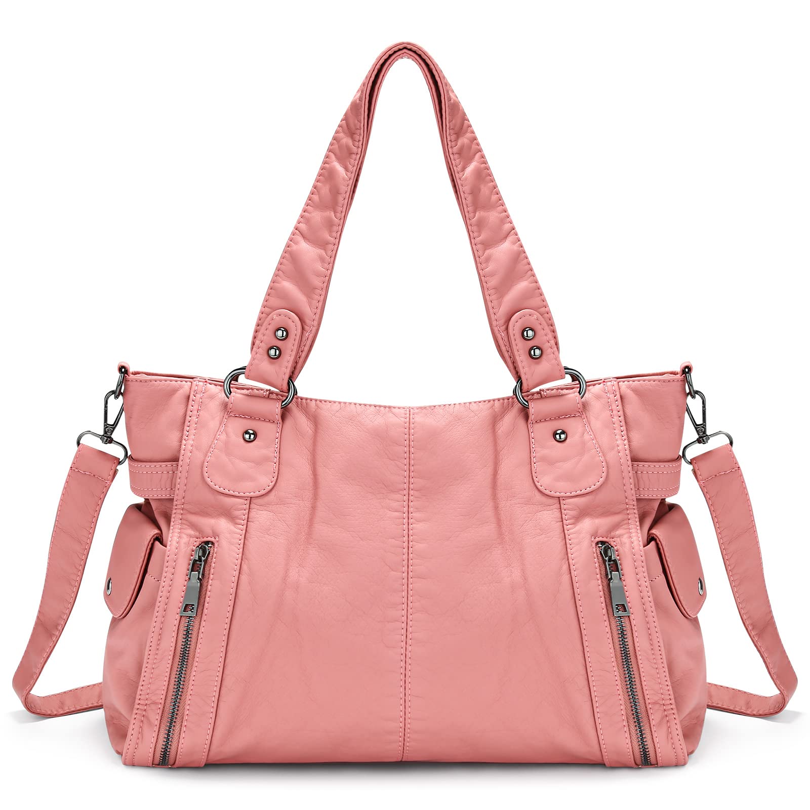BAIGIO Handbags Hobo Shoulder Bags Soft PU Leather for Women Large (Pink)