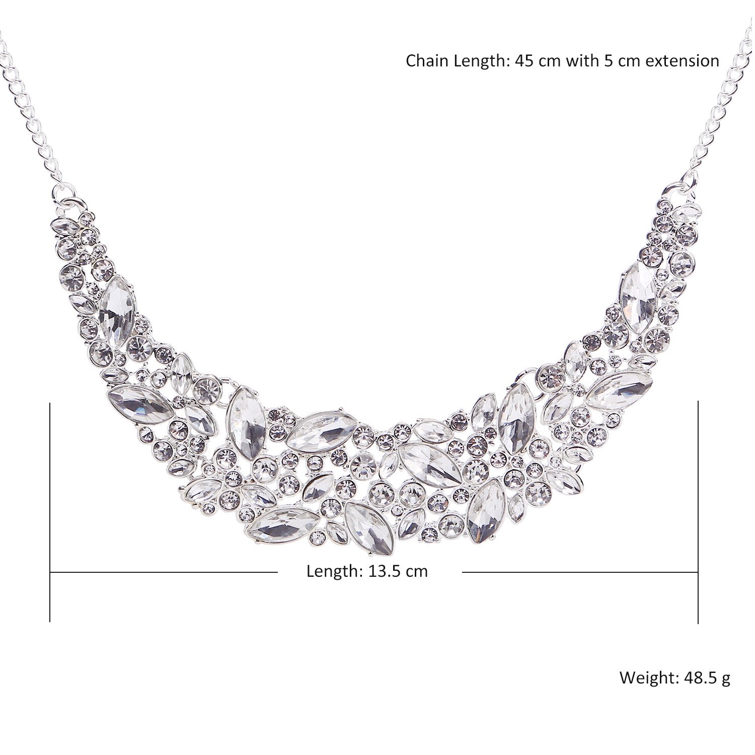 BaubleStar Statement Bling Rhinestone Crystal Collar Necklace Silver Wedding Bridesmaid Fashion Chunky Bib Jewelry for Women