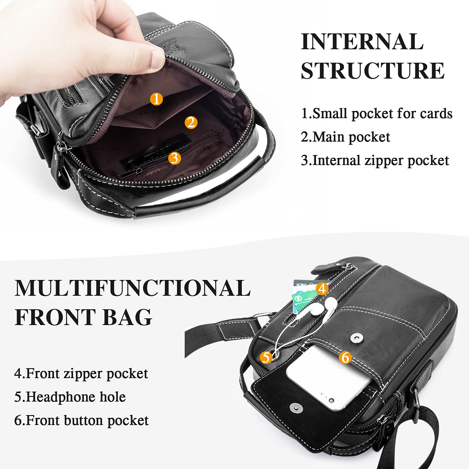 BAIGIO Men's Genuine Leather Shoulder Bag CrossBody for Men Messenger Briefcase Handbag Satchel Bag Leather Purse