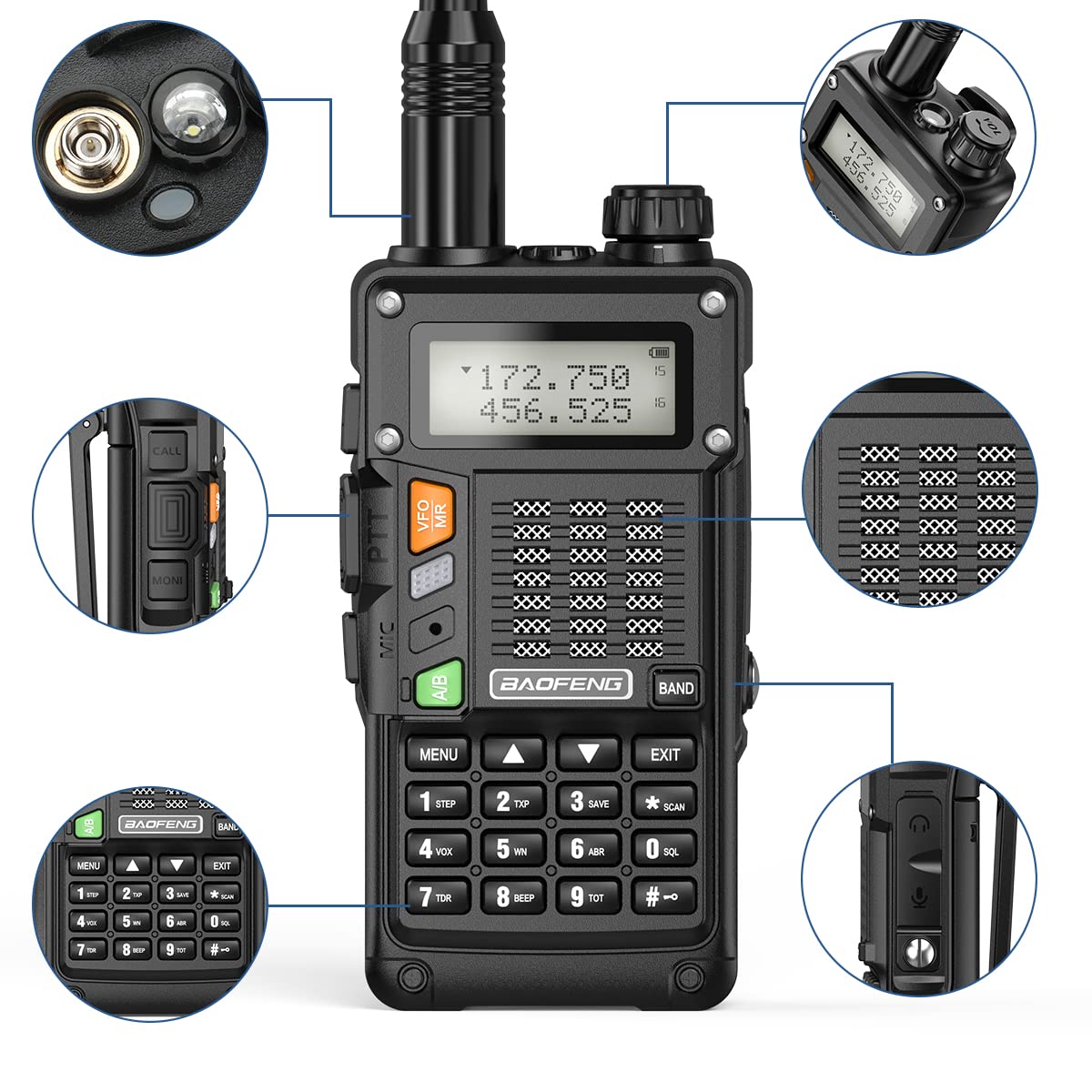 BaoFeng UV-5R Upgrade Ham Radio UV-S9 Pro 8W Dual Band Handheld Baofeng Two Way Radio with USB Charger Cable Rechargeable Walkie Talkies (Black)