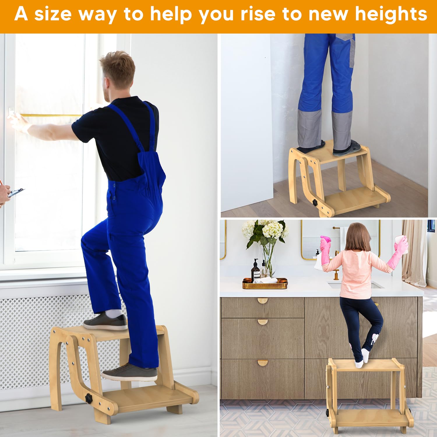 Toddler Step Stool, Wooden Folding Toddler Step Stool, Two Step Kids Step Stool, Transformable Toddler Chair Kitchen Step Stool, Foldable Toddler Step Stool for Bathroom Sink, Small Toddler Step Stool