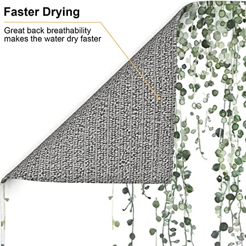 Green Plants Printed Drying Mat For Kitchen Ultra Absorbent Microfiber Dishes Drainer Mats Non-Slip Silicone Quick Dry Pad - 18 X 16inch