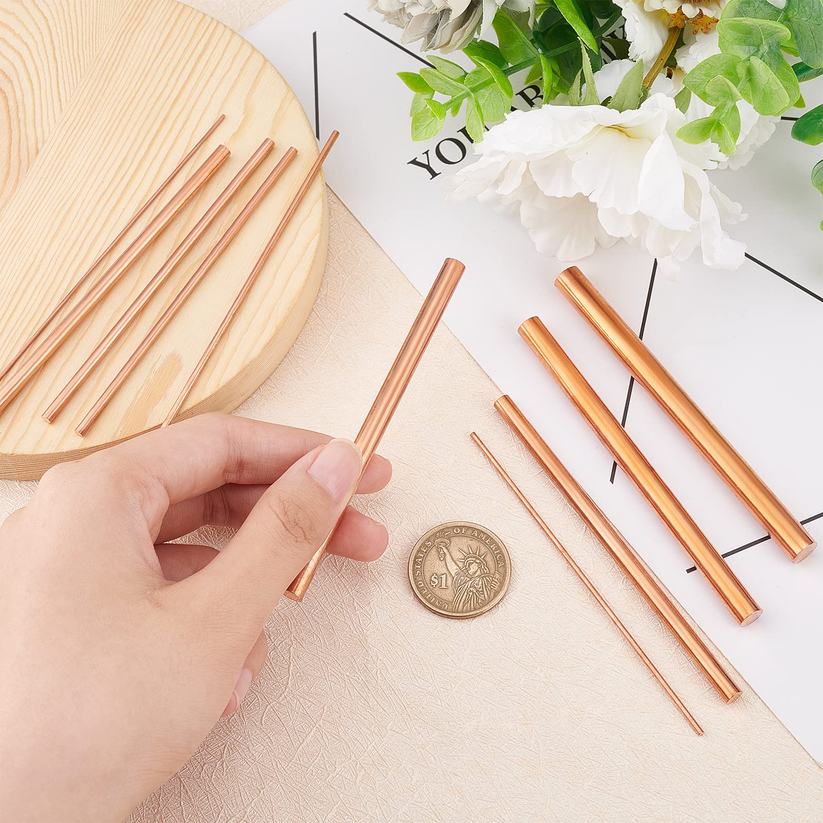 BENECREAT 10Pcs 3.9 inch Pure Copper Round Rod, 10 Size Metal Lathe Bar Red Copper Welder Rod for Welding Copper Tubes, RC Model, DIY Craft (Diameter:1mm~8mm)