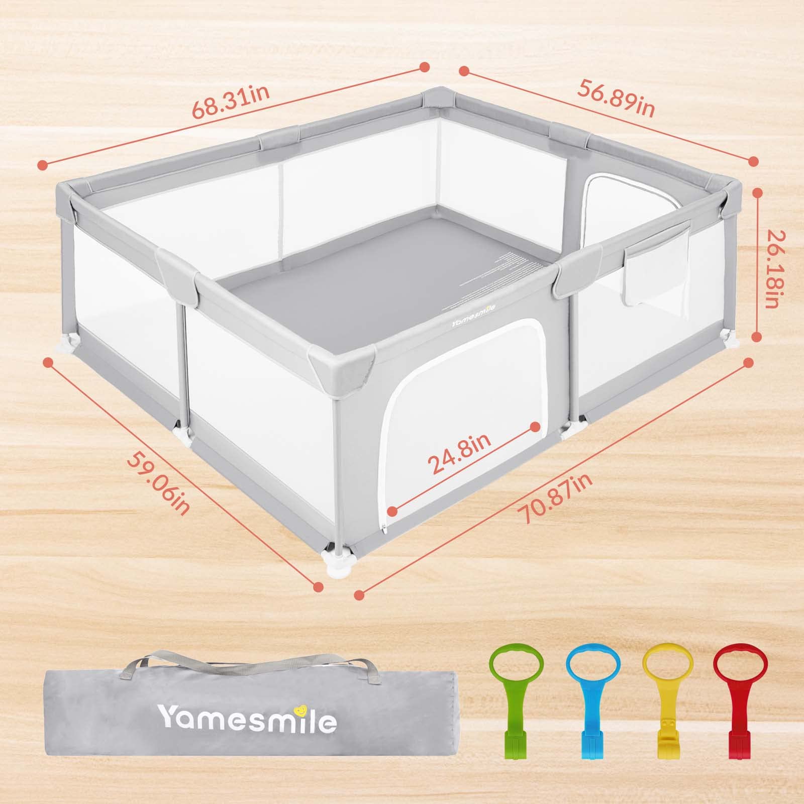 Baby Playpen for Babies and Toddlers, 71 x 59 inch Extra Large Playpen, Play Fence with 4 Pull Rings and Carry Bag