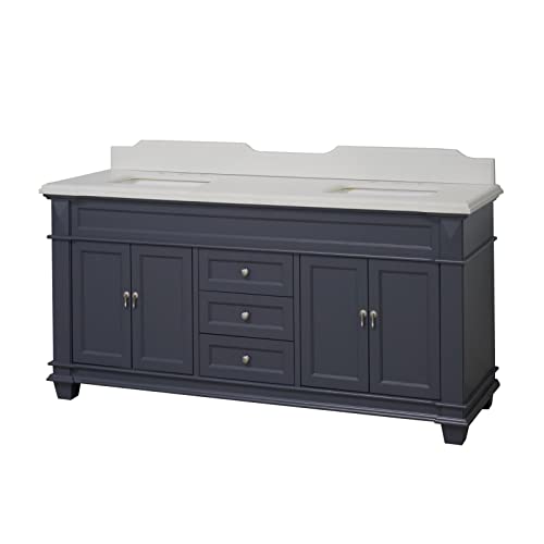 Kitchen Bath Collection Elizabeth 72-inch Double Bathroom Vanity (Quartz/Marine Gray): Includes Marine Gray Cabinet with Stunning Quartz Countertop Countertop and White Ceramic Sinks