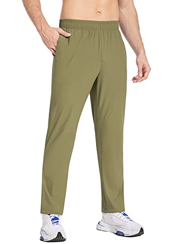 BALEAF Men's Golf Pants Running Pants with Zipper Pockets Nylon Elastic Waist Lightweight Stretch Workout Olive L