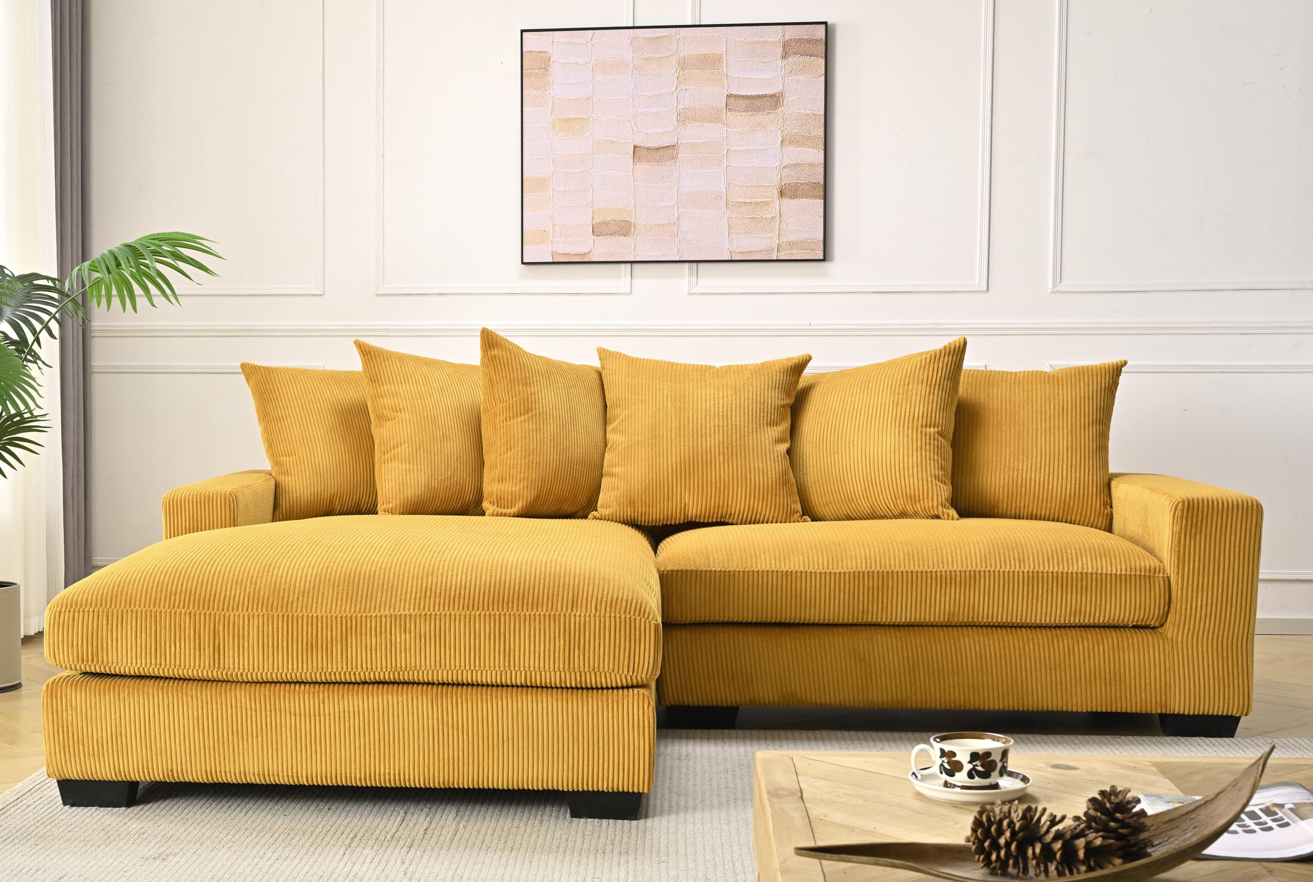 Container Furniture Direct Luxe Oversized Two-Piece Sectional Couches for Living Room, 102.4-Inch L Shaped Sofa with Chaise, Upholstered with Corduroy Fabric, Ginger Yellow -Left Facing